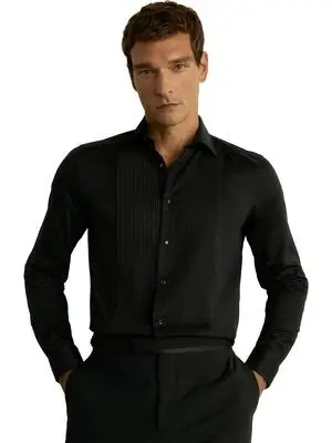 REISS Marcel Regular Fit Cotton Marcella Tuxedo Shirt Black