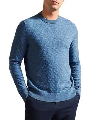 Ted Baker London Textured Stitch Crewneck Sweater Blue