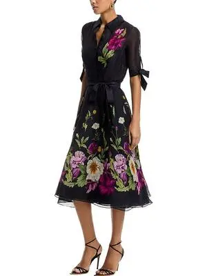 Rickie Freeman For Teri Jon Floral Print Shirt Dress - Black Multi