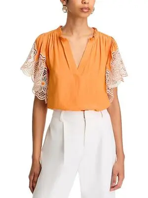 Ramy Brook Esti Lace Trim Top - Mango