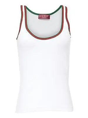 Gucci Stripe-trim Cotton-jersey Tank Top - White Mix
