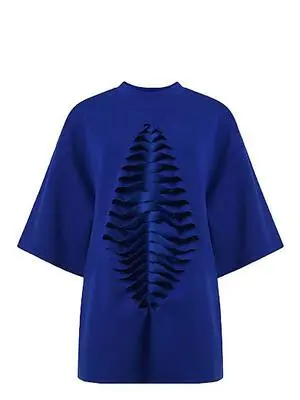LEEM Laser-cut Short-sleeve Stretch-woven Top - Blue