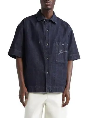 Jacquemus La Chemise De-nîmes Aloe Denim Button-up Shirt - Dark Navy