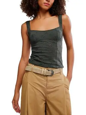 Free People Full Bloom Eyelet Knit Camisole - Hunter