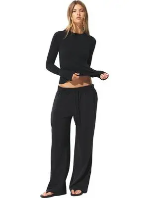 SKIMS Cotton Jersey Wide Leg Pants - Soot