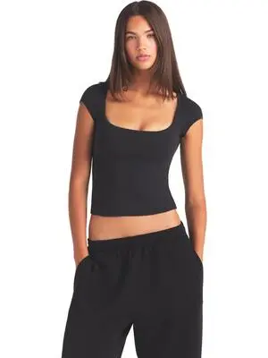 SKIMS Cotton Jersey Scoop Neck T-shirt - Soot