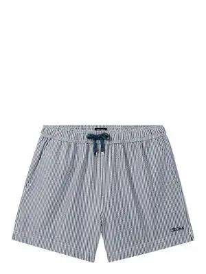 Zegna Straight-leg Mid-length Striped Seersucker Shorts - Blue