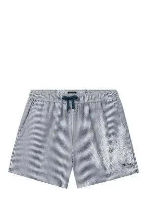 Zegna Zegna Straight-Leg Mid-Length Striped Seersucker Shorts Navy