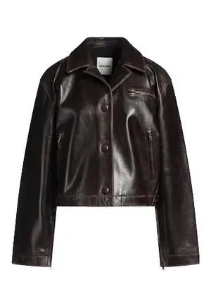 Sandro Lambskin Jacket Brown