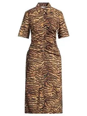 GANNI Organic Cotton Tiger-print Midi Shirt Dress - Sand