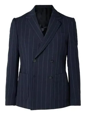 Mr P. Slim-fit Pinstriped Wool-blend Seersucker Suit Jacket - Blue