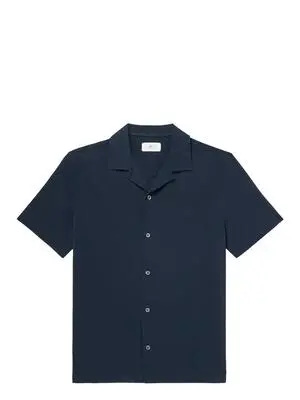 Mr P. Camp-collar Cotton-piqué Shirt - Blue