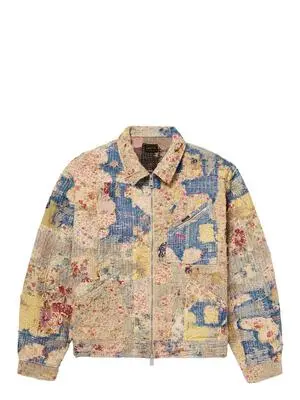 Kapital KAPITAL Boro Distressed Patchwork Zip-Up Jacket Beige