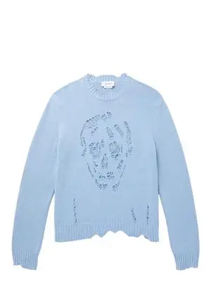 Alexander McQueen Distressed Cotton Sweater - Blue
