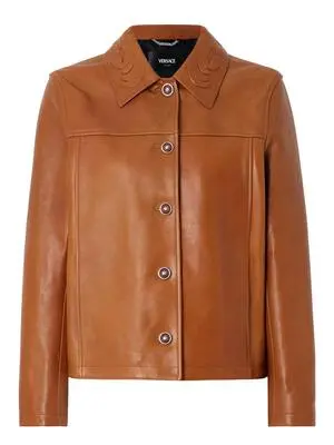 Versace Debossed Paneled Textured-leather Jacket - Brown