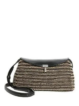 TOTÊME T-lock Top Handle Woven Leather Clutch - Black/sand