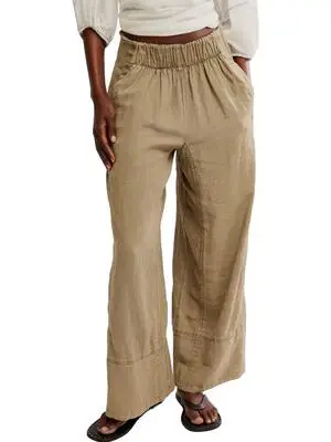 Free People Days End Linen-blend Wide Leg Pants - Caiman