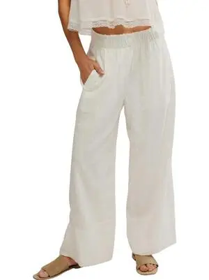 Free People Days End Linen-blend Wide Leg Pants - Clean Ivory