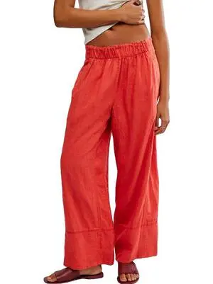 Free People Days End Linen-blend Wide Leg Pants - Poppy Red