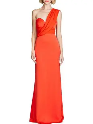 Halston Roselle One-shoulder Gown - Orange Spice