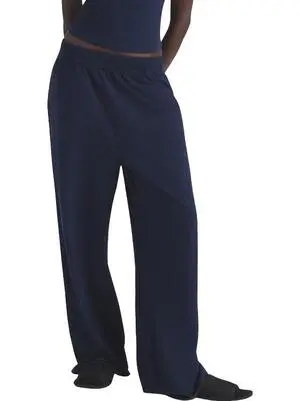 SKIMS SKIMS Cotton Blend Jersey Wide Leg Pants Navy