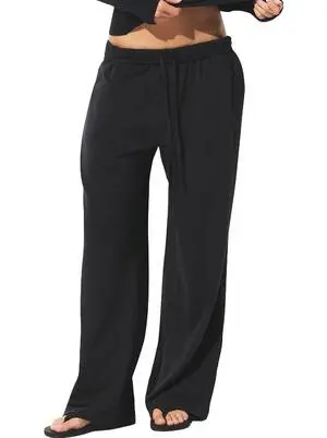 SKIMS Cotton Blend Jersey Wide Leg Pants - Soot