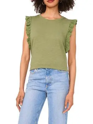 Vince Camuto Ruffle Eyelet Tank Top - Dark Green