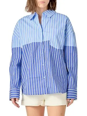 English Factory Colorblock Striped Shirt - Powder Blue/ Navy