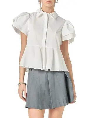 English Factory Woven Peplum Shirt - White