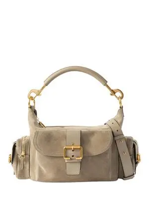 Chloé Chloé Leather-Trimmed Suede Camera Shoulder Bag Light Gray