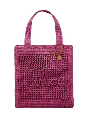 Chloé Summer Banana Embellished Crocheted Raffia Tote - Pink