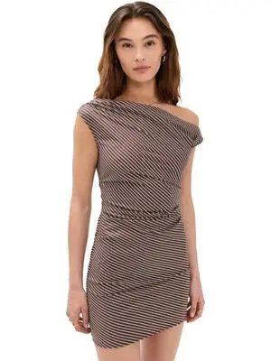 Staud Phare Mini Dress - Dark Oak Micro Stripe