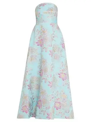 Rickie Freeman For Teri Jon Strapless Floral Jacquard Gown - Light Blue Multi