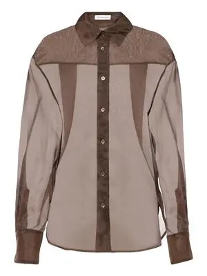THE FRANKIE SHOP Peri Sheer Silk-blend Shirt - Brown