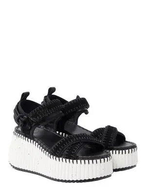 Chloé Nama Suede Platform Sandals - Black