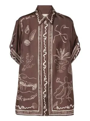 ALEMAIS Alémais Sammy Printed Silk Shirt - Brown