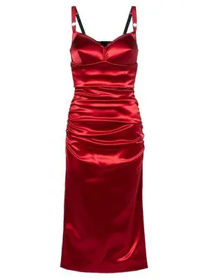 Dolce & Gabbana Ruched Satin Midi Dress - Burgundy