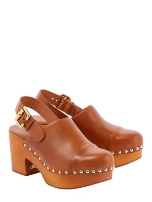 Chloé Jeannette Leather Wedge Clogs - Brown