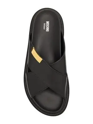 Moschino Calfskin Leather Slide Sandals - Black