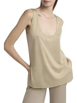 Giorgio Armani Viscose Jersey Tank Top With Chain Necklace - Gold