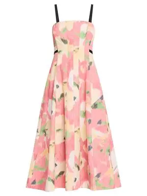 Tanya Taylor Tavia Abstract Floral Midi Dress - Punchy Pink Multi