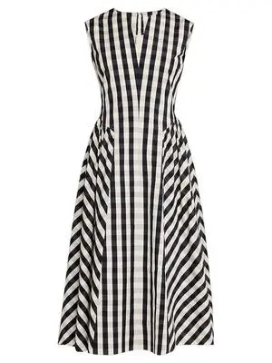 Tanya Taylor Candace Check Sleeveless Midi Dress - Blackivory Multi