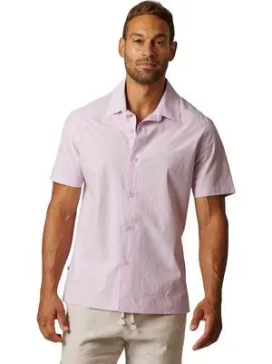 LEISURE LAB Short Sleeve Cotton Button Up - Lilac