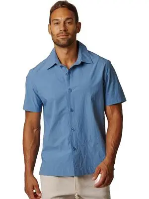 LEISURE LAB Short Sleeve Cotton Button Up - Pacific