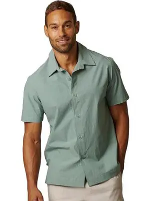 LEISURE LAB Short Sleeve Cotton Button Up - Pistachio