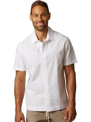 LEISURE LAB Short Sleeve Cotton Button Up - White