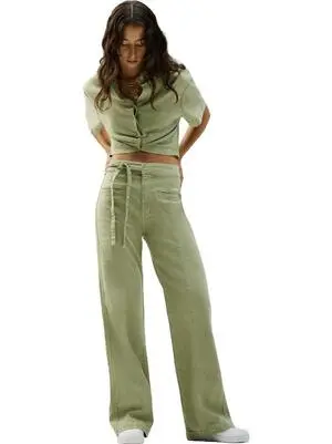 Hudson Jeans Tie Waist Pintucked Trouser Pant - Sage
