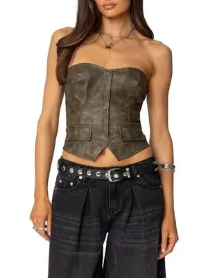 EDIKTED Maysen Faux Leather Corset Top - Dark-gray