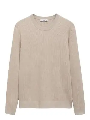 Mango Ribbed Crewneck Sweater - Beige