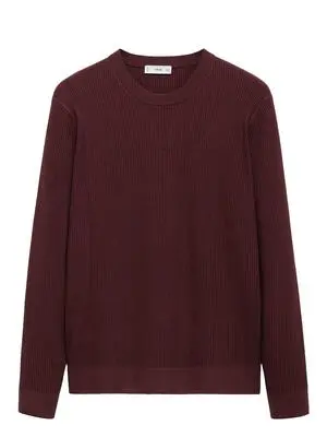 Mango MANGO Ribbed Crewneck Sweater Burgundy